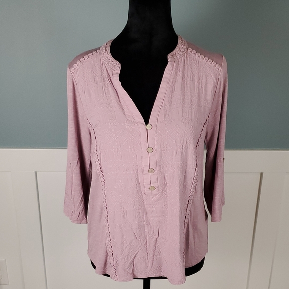 Democracy | Tops | Democracy Embroidered Rayon Half Button Top S Lilac ...